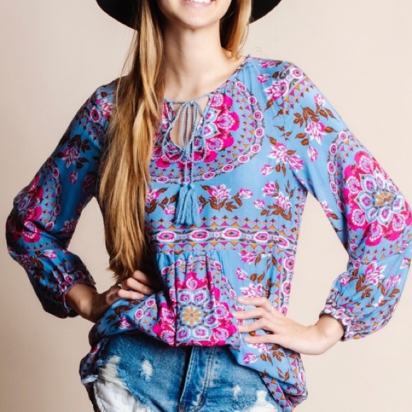 Tops | Boho Print Top | Poshmark